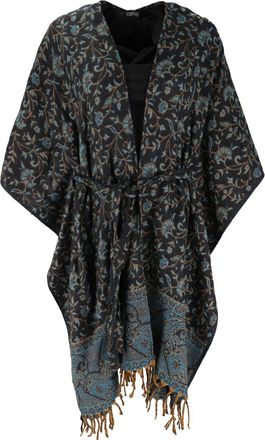 Guru Shop Flauschiger Kimono Mantel, Kimonokleid, Kaftan, Poncho - Blau/schwarz, Damen, Synthetisch