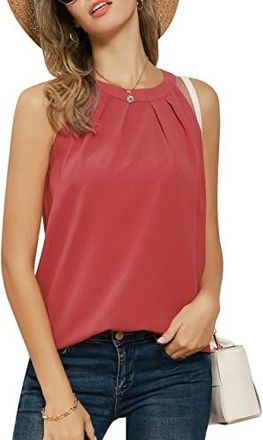 Grace Karin Debardeurs Femme Brelle Col Rond Été Tops sans Manches Haut dé Sport Orange Rouge M
