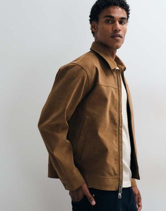 Abercrombie & Fitch veste zipp&eacute;e en daim synth&eacute;tique marron clair