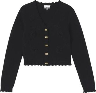 Ganni Femme, Pulls, Noir, Taille: 40 FR Cardigan en coton cachemire avec application au crochet