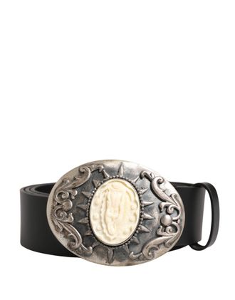 Dolce & Gabbana Mens Black Calf Leather Ornate Metal Buckle Belt