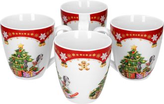 Van Well 4er Set Kaffeebecher 0,53 l Weihnachtszauber I Porzellan Glühwein Tassen I Punschtassen mit Henkel I Feuerzangenbowle-Becher Weihnachtsmotiv I XXL-Jum