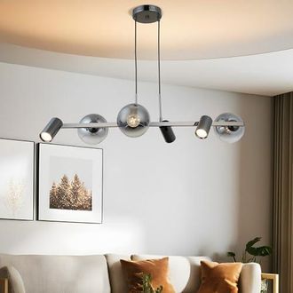 Opviq Elegant Antique Lacquer Chandelier, Metal Body, Adjustable Height 30-110 cm, &Oslash;14 Glass Cap, 3 x E27 & 3 x GU10 Sockets, Perfect for Modern Decor