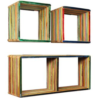 vidaXL 3-tlg. Wandregal-Set Recyceltes Massivholz Teak Mehrfarbig - Vidaxl