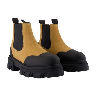 Ganni Womens Suede And Rubber-Soled Chelsea Boot Brown Leather