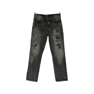 Purple Distressed Patchwork-detail Jeans