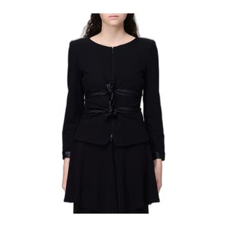 Emporio Armani Blazer en m&eacute;lange de viscose avec noeuds - Femme - Vestes - Noir - Taille: 38 FR