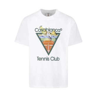 Casablanca Tennis Club Print T-Shirt - - Tops - Herren - Wei&szlig; - M