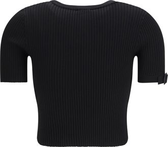 Courr&egrave;ges Ribbed Crew Neck Tank Top - Black
