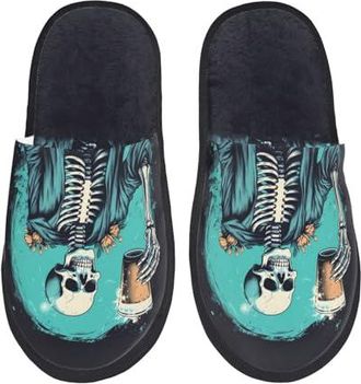 Generic Femme Homme Pantoufles À L Hôtel Bière Vintage Skull Chaussons De Spa Confort Pantoufles Chaussons Fluffy Adulte Slippers Hotel Pour Voyages Chambre S