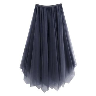 Generic Jupe longue irr&eacute;guli&egrave;re pour femme Jupe trap&egrave;ze, bleu marine, Taille unique