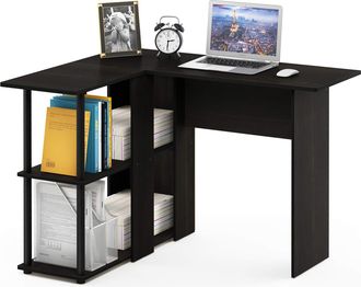 Furinno Abbott L-förmiger Schreibtisch mit Regalen, holz, Espresso/Schwarz, 87.5 x 87.5 x 73.51 cm