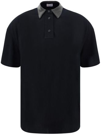 Brunello Cucinelli polo en coton &agrave; ornements m&eacute;talliques - Noir