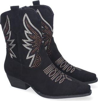 Shoes & Blues Bottines &agrave; talons campero, design &eacute;l&eacute;gant avec broderies, confortables et bout pointu, fermeture &eacute;clair lat&eacute;rale., Noir, 39 EU