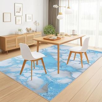 Generic Tapis Imprim&eacute; Motif Losange Motif &agrave; Carreaux entrelac&eacute; pour Salon Chambre D&eacute;coration de la Maison - Bleu Flanelle Antid&eacute;rapante Tapis Salon de Sol pai