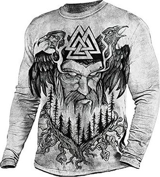 Keephen T-Shirt Hommes Guerrier Viking à Manches Longues - Fashion 3D Digital Print Jumpers Outwear Viking Mythology Sport Tees Top