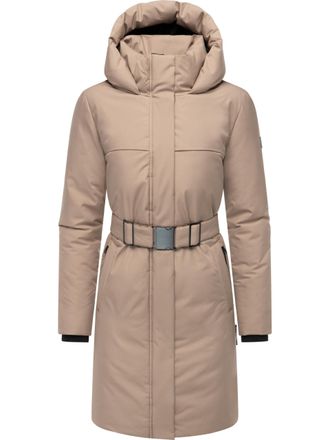 Navahoo Damen Wintermantel warmer Parka mit Gürtel und gefütterter Kapuze Gipfelspass XIV Taupe Grey Gr. M