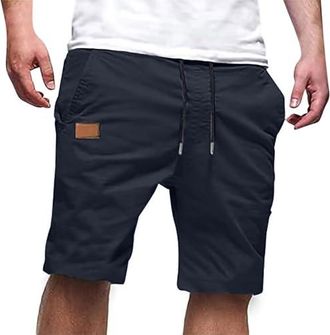 Generic Short cargo d&eacute;contract&eacute; en coton pour homme avec poches - Coupe ajust&eacute;e - Short de marche pour homme - Pantalon de jogging extensible gris, bleu marin