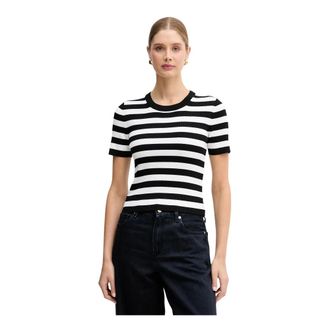Michael Kors Femme, Pulls, Noir, Taille: 38 FR T-shirt en maille &agrave; rayures c&ocirc;tel&eacute;es