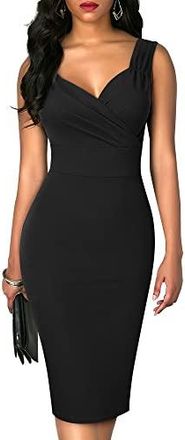 Homeyee Robe mi-Longue Moulante sans Manches Vintage des années 50 pour Femmes B669 (XL, Noir)