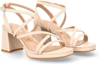 Shoes & Blues Sandales à talons pour femme avec design à fines bretelles croisées, élégantes pour événements, avec fermeture à boucle., beige, 39 EU