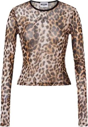 Moschino Femme, Tops, Brun, Taille: 32 FR T-shirt en maille &agrave; imprim&eacute; l&eacute;opard