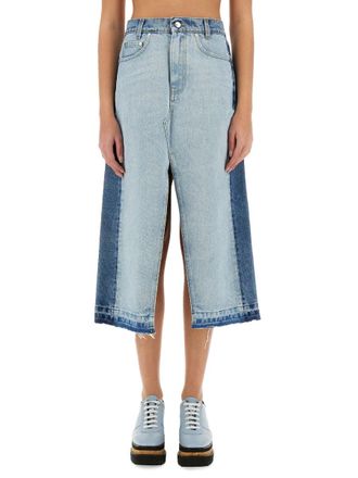 Stella McCartney Contrasting Panel Denim Skirt - Blue