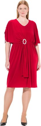 Ulla Popken Damen große Größen Übergrößen Plus Size Midikleid, drapiert, Oversized, V-Ausschnitt, Halbarm hellrot 50+ 837906520-50+