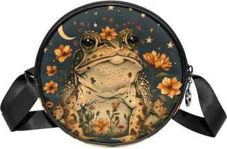 Generic Sac &agrave; bandouli&egrave;re rond rond pour femme, motif grenouille amusante, avec fermeture &eacute;clair, bretelles r&eacute;glables