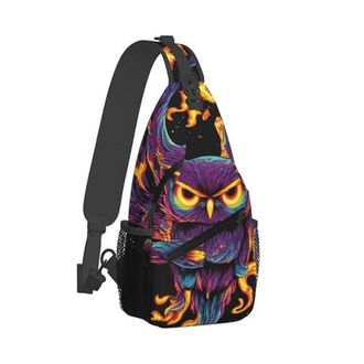 Generic Multifonction Sacoche Tactique Art abstrait du hibou &agrave; flamme de feu Sacs Poitrine Durable Sling Sac &agrave; Dos pour Randonn&eacute;e Homme Cyclisme
