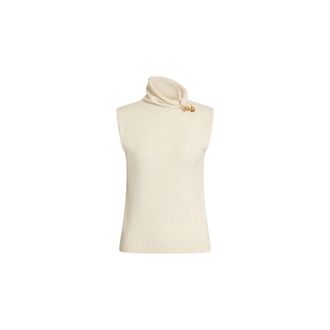 Alberta Ferretti Rollkragenpullover aus Wolle- Seide und Kaschmir mit Blumenbrosche - - Tops - Damen - Beige - L
