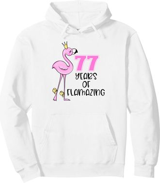 BDAZ 77 Years of Flamazing Flamingo Design Beach 77th Birthday Pullover Hoodie
