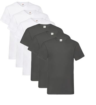 Fruit Of The Loom Herren- V-Neck T-Shirt M L XL XXL 3XL 4XL 5XL Farbsets, 3Weiss 3Graphit (6 Pack) + 1 HL Kauf Notizblock, 3XL (6er Pack)