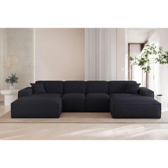 Fun Möbel Wohnlandschaft Sofa U-Form CELES PREMIUM XS in Stoff Sven Dunkelblau