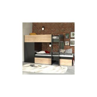 Weber Industries Le Quai Des Affaires - Lit superpos&eacute; 90x190 cm avec 2 sommiers, 2 tiroirs et armoire