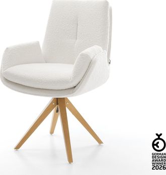 DELIFE Drehstuhl Clea-Flex Boucl&eacute; Creme-Wei&szlig; Holzgestell kantig Natur 360&deg; drehbar, Esszimmerst&uuml;hle