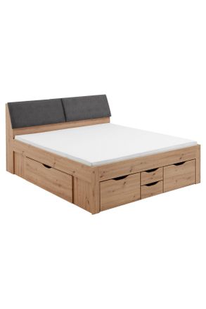 Boxxx Stauraumbett, Eiche Artisan, Holzwerkstoff, 6 Schubladen, 180x200 cm, gepolstertes Kopfteil, mit Schubkästen, in verschiedenen Größen