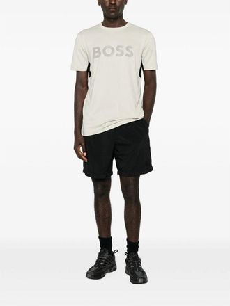 HUGO BOSS Logo-Print Cotton T-Shirt - Beige