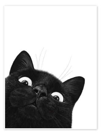 Posterlounge Lustige schwarze Katze Poster von Valeriya Korenkova 30 x 40 cm Schwarz-Weiß Wandbilder Wanddeko