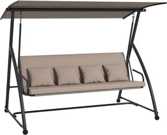 OUTSUNNY Balancelle de jardin 3 places convertible r&eacute;glable - coussin assise dossier + 4 oreillers - dim. 218 x 120 x 168 cm - taupe