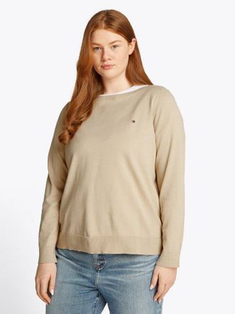 Tommy Hilfiger Strickpullover CRV CO JERSEY STITCH LS B-NK SWT in Gro&szlig;en Gr&ouml;&szlig;en, Logostickerei