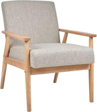 Beliani Sessel Grau u. Hellbraun aus Stoff mit Holz Armlehnen Retro Stil Gepolstert Polstersessel f&uuml;r Wohnzimmer Schlafzimmer Flur
