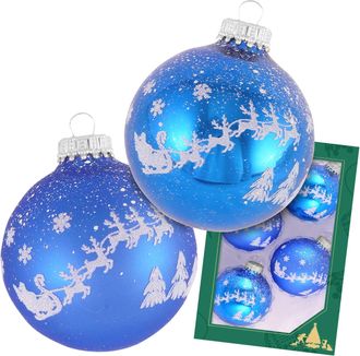 Krebs Glas Lauscha Weihnachtsdekoration/Christbaumschmuck aus Glas - Weihnachtskugeln - Motiv: Blau Schlitten - 4 Stück - Größe: ca. 7 cm
