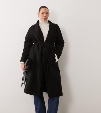 New Look Plus New Look Curve formeller Wickelmantel mit G&uuml;rtel in Schwarz