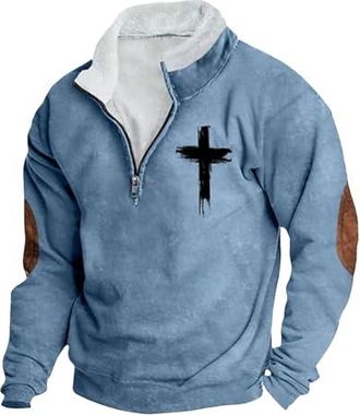 Generic Sweat-shirt en polaire pour homme - Manteau moelleux confortable pour lautomne et lhiver - Manches longues - Demi-fermeture éclair - Imprimé décontrac