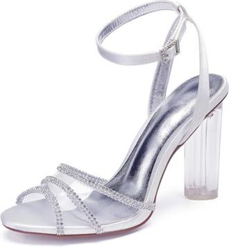 Generic Chaussures Mariage Femmes Chunky Heels Ouvert Bout Sandales Mari&eacute;e Et&eacute; Talon Mariage Soir&eacute;e Chaussures Femmes10.5Cm,Blanc,36 EU