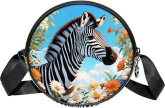 Generic Petit sac &agrave; bandouli&egrave;re rond pour femme, motif z&eacute;br&eacute; avec fermeture &eacute;clair, bretelles r&eacute;glables, sac &agrave; main rond d&eacute;contract&eacute; pour femmes et filles