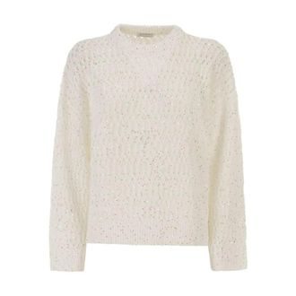 Brunello Cucinelli Pailletten-Strickpullover - - Knitwear - Damen - Wei&szlig; - M