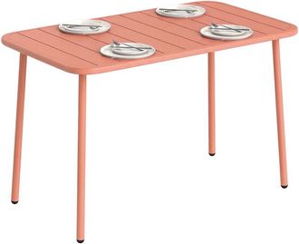 OUTSUNNY Table de jardin - Outsunny - rectangulaire 4 personnes - plateau &agrave; lattes - acier - 120x70cm - rouge