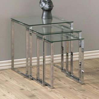 AC Design Furniture Ac Design Furniture - Lot de 3 tables gigognes en en verre et m&eacute;tal chrom&eacute; - odelya